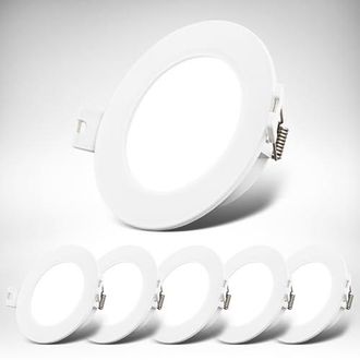 B.K.Licht 6er Set LED Einbaustrahler 230V flach, neutralwei&szlig;es Licht, je 3W 330lm, LED Spot, Deckenspots, Spots 230V, Einbauleuchten, Einbauspots, 68mm Lochmass
