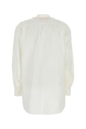 Valentino Garavani Womens White Cotton Blend Blouse Bianco Exterior: Linen Silk Maglie Sweater