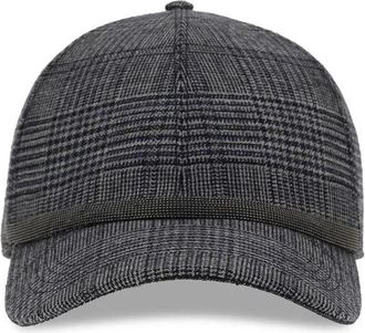Brunello Cucinelli Femme, Accessoires, Gris, Taille: M Casquette en tissu Prince de Galles avec bande brillante