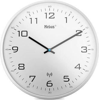 Mebus Funk-Wanduhr, 30 cm, lautlos, weißer Rahmen, weißes Zifferblatt, Modell 13080 - Perfekt für Wohnzimmer und Küche, Weiß