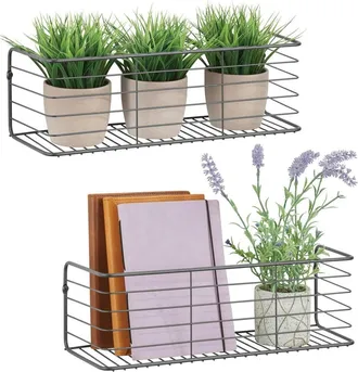 mDesign 2er-Set Wandregal für Bad, Küche, Flur oder Waschküche - breite Ablage zur Wandmontage aus Metalldraht - kompaktes Metallregal - dunkelgrau