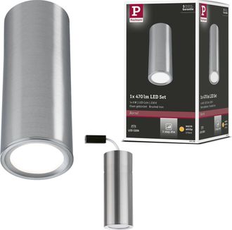 Paulmann 93106 LED Deckenleuchte Barrel rund 6W 470lm dimmbar 100° 3-Step-Dim 60mm Eisen gebürstet Metall 2700K Aufbauleuchte inkl. wechselbarem LED-Coin