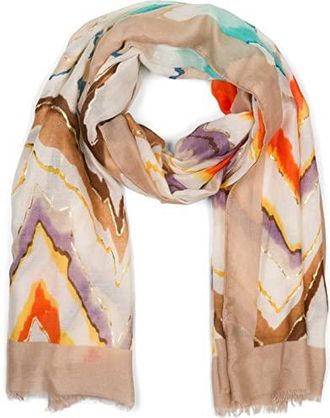 styleBREAKER Écharpe pour femmes avec motif zigzag coloré et accents métalliques, châle multicolore à motifs en zigzag 01016221, couleur:Marron