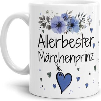 Tassendruck Tasse mit Spruch - Allerbester M&auml;rchenprinz - Bedruckter Kaffeebecher mit s&uuml;&szlig;em Motiv - Geschenkidee f&uuml;r Lieblingsmenschen - Wei&szlig;, 300 ml