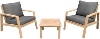 Happy Garden Salon de Jardin Gili en Acacia avec Coussins Gris. Ensemble fauteuils et Table Basse dext&eacute;rieur pour 2 Personnes