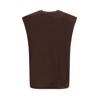GCDS Mens Brown Cotton Sleeveles T-Shirt