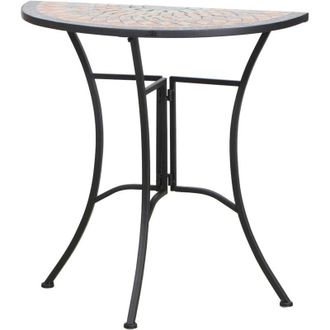 Siena Garden Tisch Prato halbrund 70 cm Gestell aus Stahl in matt schwarz, Tischplatte aus Keramik in Mosaikoptik