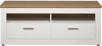 Trendteam Shade - Fernsehschrank - Weiß/Eiche - TV-Unterteil mit 2 Schubladen und 2 offenen Fächern - (BxHxT) 148 x 59 x 45 cm - silberfarbene Griffe