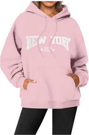 Generic Sweat &agrave; capuche &agrave; manches longues avec poches pour femme, rose, XXL