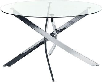 Beliani Beliani - Table de Repas Ronde Plateau en Verre Tremp&eacute; et Pieds Argent 120 cm Maramo