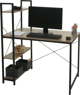 Mendler Schreibtisch mit Regal HWC-K81, Laptoptisch Bürotisch Arbeitstisch, 100x60cm Metall MDF - grau-braun
