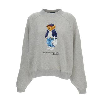 Polo Ralph Lauren Femme, Sweatshirts et sweats &agrave; capuche, Gris, Taille: 40 FR Bear Lightweight Fleece Crewneck