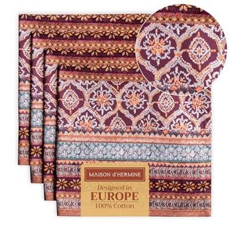 Maison d'Hermine Fair Isle Lot de 4 Serviettes Fair Isle - 100% Coton Doux et Confortable Parfait pour Les Dîners Mariages Cocktails Noël, fête mères (45cm x 45cm)
