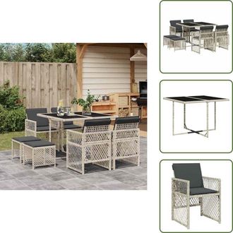 vidaXL 9-tlg. Garten-Essgruppe mit Kissen Hellgrau Poly Rattan - Gartenm&ouml;bel - Essgruppen - Rattan M&ouml;bel - Outdoor M&ouml;bel - Balkonm&ouml;bel