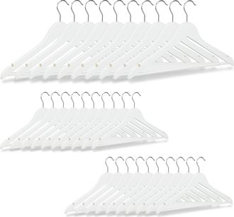 Relaxdays 30 x Kleiderbügel Holz im Set, Hosenstange, Röcke, Kleider, Jacken, Hemdenbügel, Haken 360° drehbar, Bügel Set, weiß