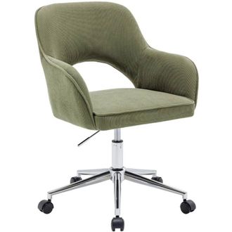 Sweeek Chaise de bureau à roulettes velours côtelé kaki piétement chromé. L 60 x P 62 x H 89 / 99cm
