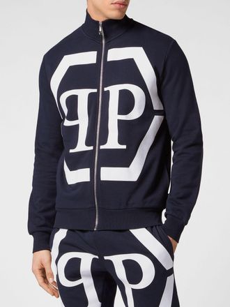Philipp Plein Sweatshirt en coton zipp&eacute; avec col montant et logo Hexagon
