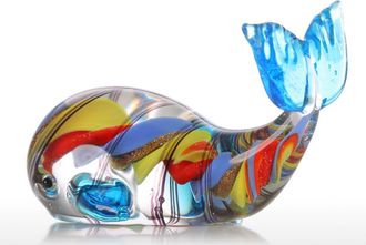 Tooarts Glasskulptur Dekofigur Tier Skulptur aus Glas Wal Handarbeit