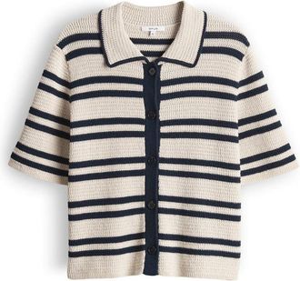 OPUS Strickjacke Dertiny aus Strick mit Crochet Optik kontrastreiche Konturen, gestreift, schwerer Stoff, Casual