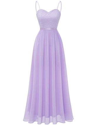 Dresstells Abendkleid &Uuml;bergr&ouml;&szlig;e Festliches Kleid Damen Hochzeit Sommer Ballkleid Bodenlang Elegant Brautkleid Hochzeitgastkleider mit Spaghettitr&auml;ger Lavender 2X