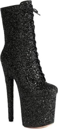 Generic Bottines tendance &agrave; paillettes pour femme avec lacets et fermeture &eacute;clair lat&eacute;rale, bout rond, ultra stiletto, talon haut, chaussures de danse, Noir, 