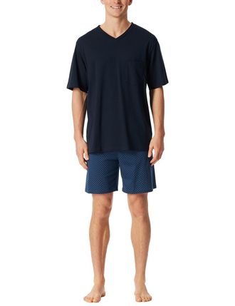 Schiesser Herren Schlafanzug kurz V-Ausschnitt-Nightwear Set Pyjamaset, atlantikblau_181153, 52