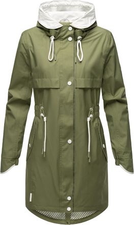 Navahoo Leichter Damen &Uuml;bergangsmantel Langer Parka mit Kapuze Xankaa Dusty Olive Gr. XXL