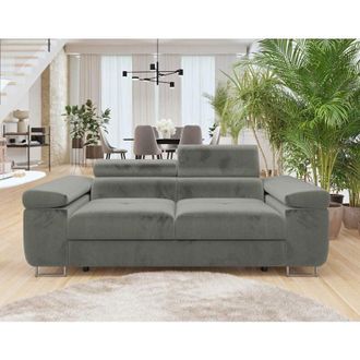 Best Mobilier Bestmobilier - Pablo - canapé droit 2 places avec têtières ajustables - en velours - gris