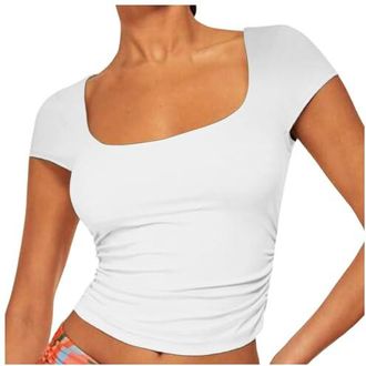 Generic Haut court d&eacute;t&eacute; pour femme 2025 Y2K - Coupe ample - Mignon - Demi-chemises amincissantes - D&eacute;contract&eacute; - Col carr&eacute; - T-shirt tendance &agrave; manches courte