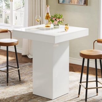 Tribesigns Bartisch, quadratischer K&uuml;chentisch, Moderne Cocktailtische in Thekenh&ouml;he f&uuml;r Esszimmer, Taverne, Kaffeeecke, Party, 80 x 80 x 105,5 cm, wei&szlig;