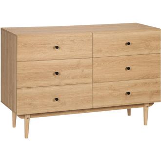 HOMCOM Homcom - Commode vintage 6 tiroirs coulissants pi&egrave;tement bois de pin panneaux aspect bois de teck