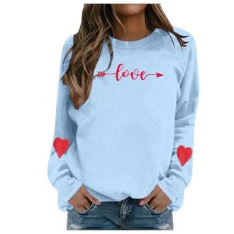 Generic Chemise de Saint-Valentin 2026 pour femmes, T-shirts d&eacute;contract&eacute;s &agrave; manches longues en forme de coeur, hauts pour amoureux, bleu ciel, XXL