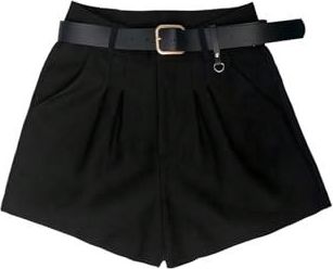 SOLY HUX Short court &eacute;l&eacute;gant pour femme - Short d&eacute;t&eacute; l&eacute;ger avec ceinture et cha&icirc;ne - Tenue d&eacute;t&eacute;, Noir, M