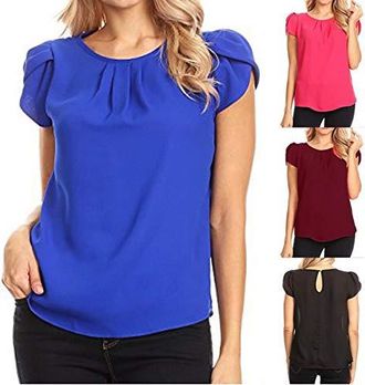 Generic Hauts d&eacute;t&eacute; pour femme - Chemisier &agrave; manches courtes pour femme - Chemisier d&eacute;contract&eacute; &agrave; col rond - T-shirt &agrave; manches courtes - Coupe ample - Couleur 