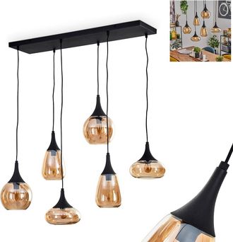 HOFSTEIN H&auml;ngeleuchte Maynal, H&auml;ngelampe aus Metall/Glas in Schwarz/Bernsteinfarben, Leuchte im Retro/Vintage-Design mit Schirmen aus Glas, H&ouml;he max. 150 cm, 6