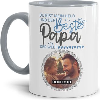 Tassendruck Tasse für Papa mit Foto Personalisieren - Papa Mein Held - Persönliches Geschenk für Papa, Vater Geschenkidee | Personalisiertes Geschenk, 300ml, Inne