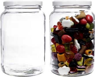 mikken Art Einmachglas 2er Set 1,7 Liter mit Schraubverschluss, Vorratsglas, Glasdose inkl. Beschriftungsetiketten (Weis)