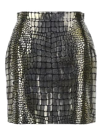 Roberto Cavalli jupe courte en cuir &agrave; effet peau de crocodile - Argent