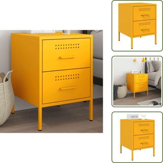 vidaXL Nachttisch Senfgelb 36x39x50,5 cm Stahl - Industriestyl - Nachttisch - Schubladen - Metallgestell - Stahlschrank