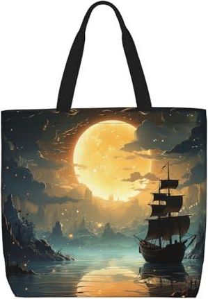 Generic Navire Lune Sac A Main Femmes D&eacute;contract&eacute; Tote Bag L&eacute;ger Sac Fourre-Tout Pour Gym Voyage Shopping