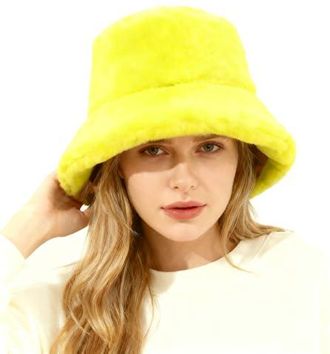 Lina & Lily Chapeau Bob Femme Homme en Fausse Fourrure (Jaune)
