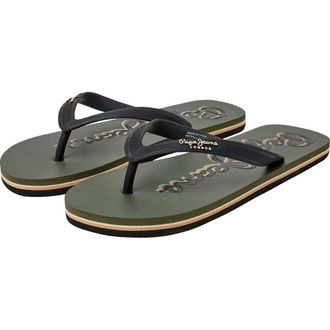 Pepe Jeans London Herren Bay Beach Logo M SS23 Thong Sandals, Army, 45 EU