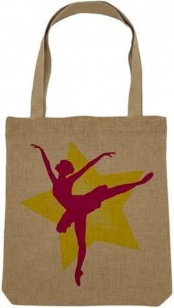 Fabulous Sac Shopping Tote Bag Aspect Lin - Silhouette Rose de Danseuse &Eacute;toile Faisant une Arabesque sur &Eacute;toile Jaune - Sac de Courses Toile Epaisse 360g Beige