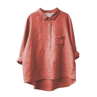 Generic Chemise pour Femmes Coton Et Lin Chic Casual Chemises D&eacute;t&eacute; Manche Longue &Agrave; Col V Loose Hauts Leger Comfy Tuniques &Agrave; La Mode Coton Et Lin Grande Taille