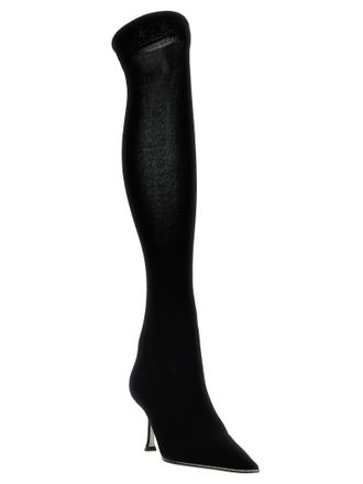 Rene Caovilla Womens Black Leather Over The Knee Shoe