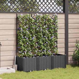 vidaXL Vidaxl - Bac &agrave; fleurs avec Treillis 3 pcs Noir 120 x 40 x 143 cm pp