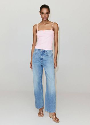 Mango Haut en coton rose brod&eacute; rose pastel - Femme - XXS - MANGO