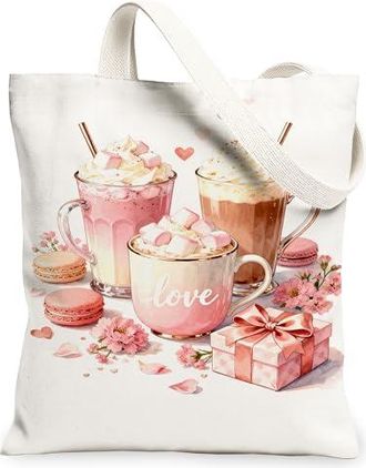 Generic Sacs fourre-tout vintage en toile &agrave; motif floral, sacs d&eacute;picerie r&eacute;utilisables, l&eacute;gers et lavables avec bandouli&egrave;re en toile F, p&ecirc;che, 13x15 Inch