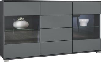 Vladon Sideboard Bari V1, Kommode mit 2 großen Türen und 4 Schubladen, Anthrazit matt/Graphit Seidenmatt (138,5 x 75,5 x 35)