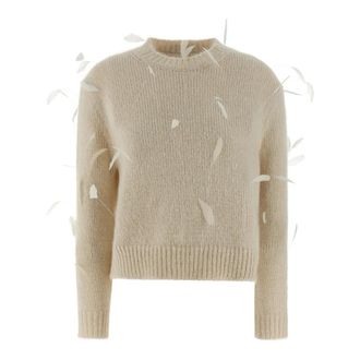 Jil Sander Alpaka-Pullover mit Federn - - Knitwear - Damen - Wei&szlig; - S